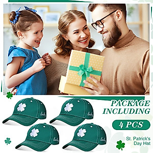 4 Pcs St. Patrick's Day Baseball Hat Shamrock Baseball Cap Irish Hat Clover Embroidered Hat Irish Gifts for Men Women (Green)