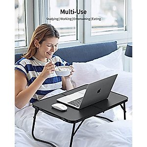 FISYOD Folding Laptop Table, Bed Table Lap Desk, Breakfast Tray Table, Portable Mini Picnic Study Reading Drawing Table, Folding in Half with Inner Storage Space (All Black)
