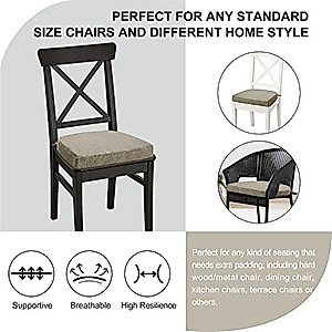 Wellsin Chair Cushions for Dining Chairs 4 Pack - Kitchen Chair Cushions with Ties and Non-Slip Backing - Dining Chair Pads 16"X16"X2", Khaki