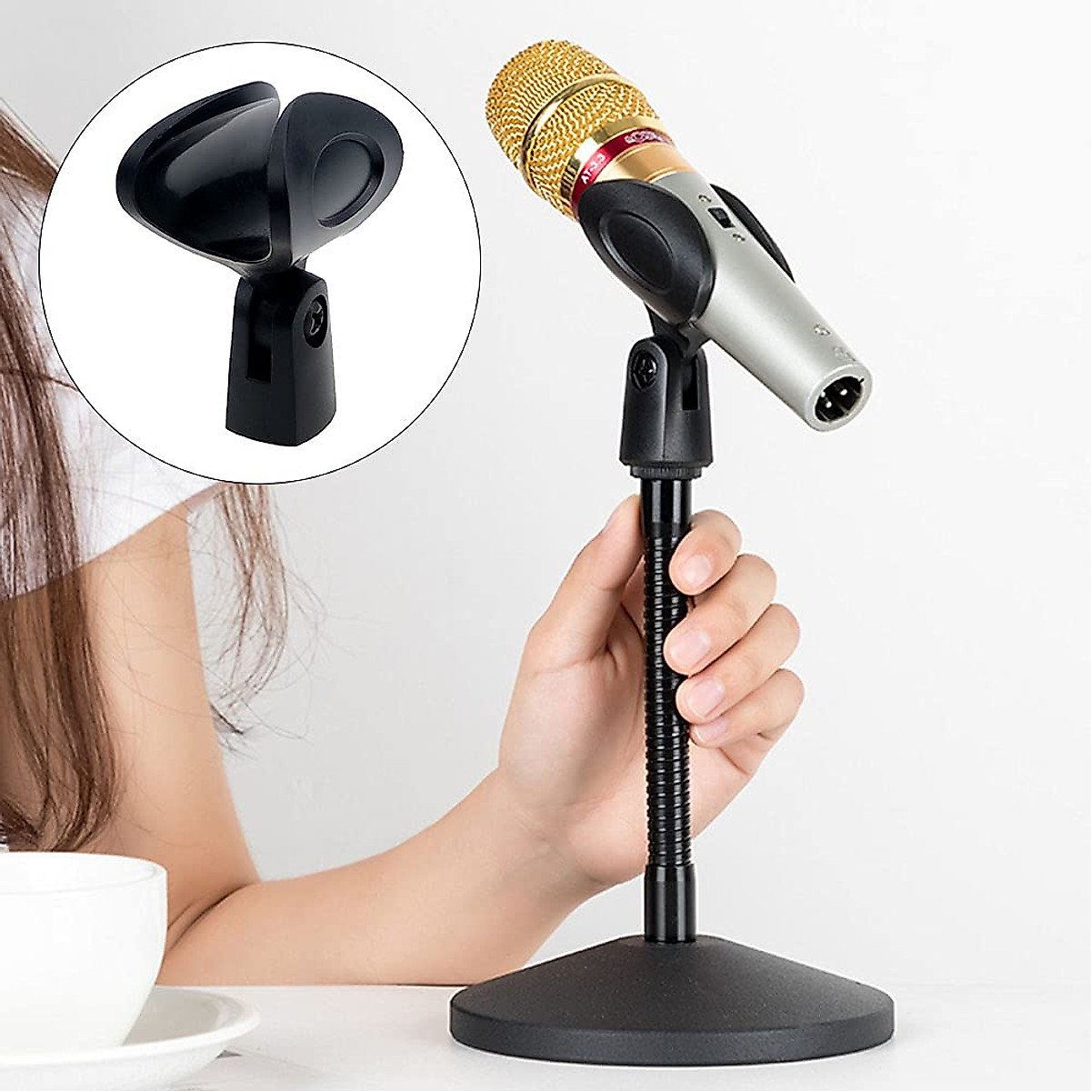 4 Pack Universal Microphone Clip Holder with 5/8" Male to 3/8" Female Screw Adapter Suitable for Handheld Microphones