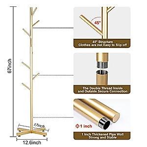 ZOZOE Coat Rack, Metal Coat Rack Freestanding with 8 Hooks, Coat Rack Stand Easy to Assemble, Coat Tree Suitable for Hanging Clothes, Bags, Hats, Accessories (Golden)