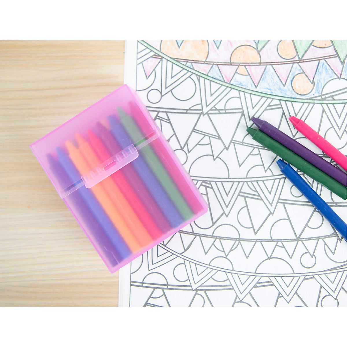 It's Academic Crayon Box with Hinged Lid and Snap Closure, Clear, Purple, and Green Plastic, 16-Pack (Colors May Vary)