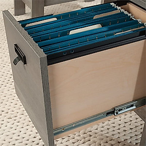 Sauder Trestle Engineered Wood Executive Desk in Mystic Oak