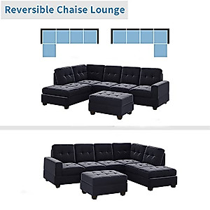 FANYE L-Shaped Oversized Corner Reversible Sectional Sofa Couch W/Chaise & Storage Ottoman,Modern 6 Seaters Velvet Upholstery Sofa&Couch with Cupholders for Home Office Apartment Living Room
