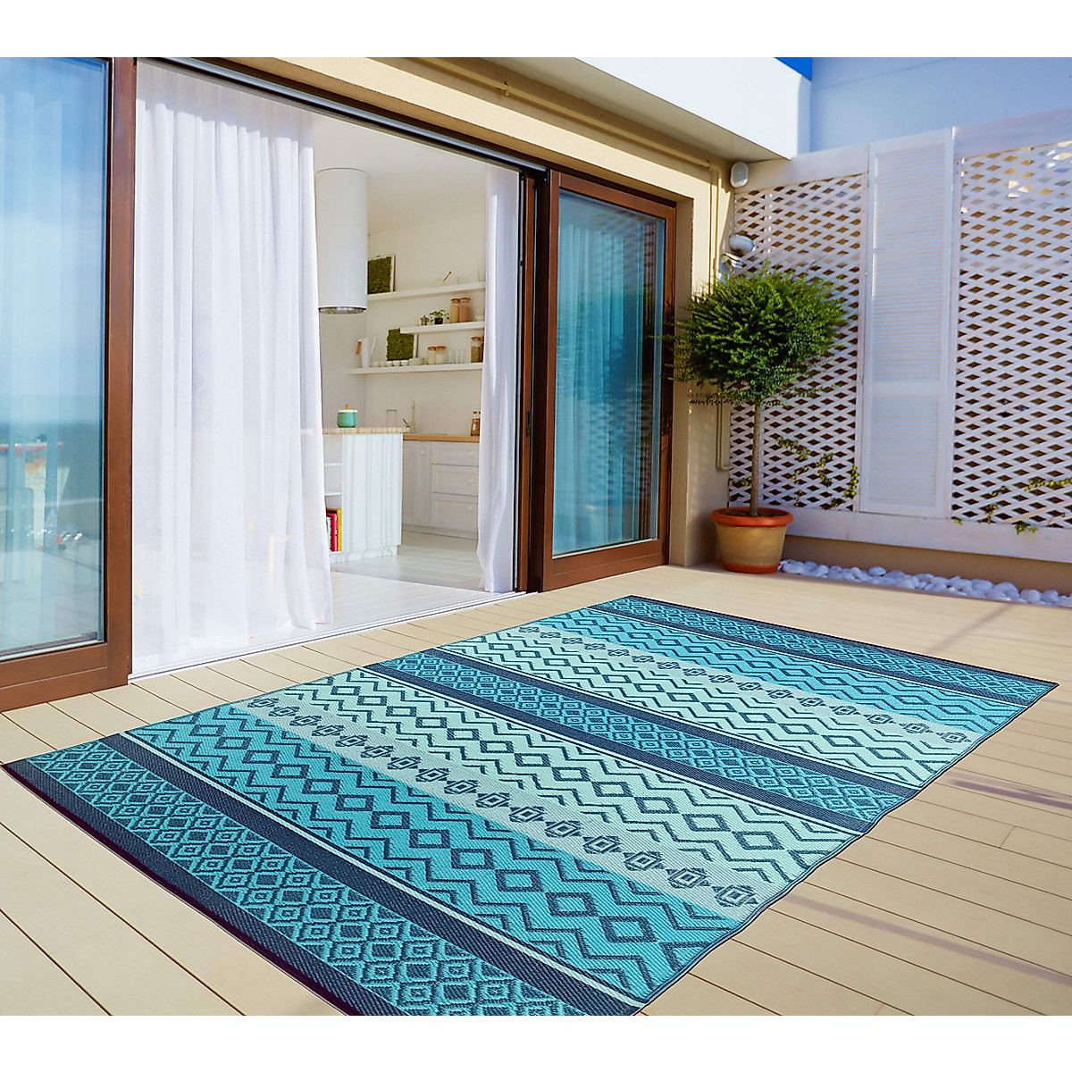 Erbanica Fiesta Premium Quick Dry Reversible Indoor/Outdoor Plastic Rug for RV, Camping, Beach, Picnic, Patio, Pool Side, 4 ft x 6 ft