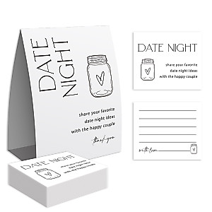 Date Night Game Sign and 50 Date Night Cards Bridal Shower Bachelorette Games Supplies Bridal Shower Favors Rustic Bridal Shower Wedding Decorations-DNC09