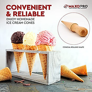 MaxoPro Ice Cream Waffle Cone Roller – 8.6 Inch Strong & Smooth krumkake cone roller - Wooden Pizzelle Cone Mold – Non-Slip Handle Waffle Cone Shaper Tool
