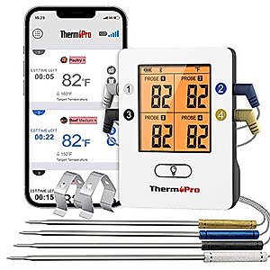 ThermoPro TP25 500ft Wireless Bluetooth Meat Thermometer with 4 Temperature Probes Smart Digital Cooking BBQ Thermometer for Grilling Oven Food Smoker Thermometer, Rechargeable