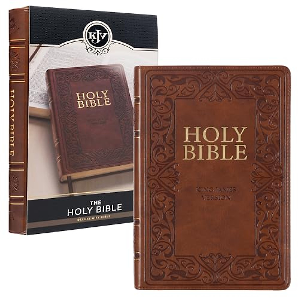 KJV Holy Bible, Standard Size Faux Leather Red Letter Edition Thumb Index & Ribbon Marker, King James Version, Medium Brown