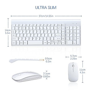 Wireless Keyboard and Mouse Ultra Slim Combo, TopMate 2.4G Silent Compact USB Mouse and Scissor Switch Keyboard Set with Cover, 2 AA and 2 AAA Batteries, for PC/Laptop/Windows/Mac - White