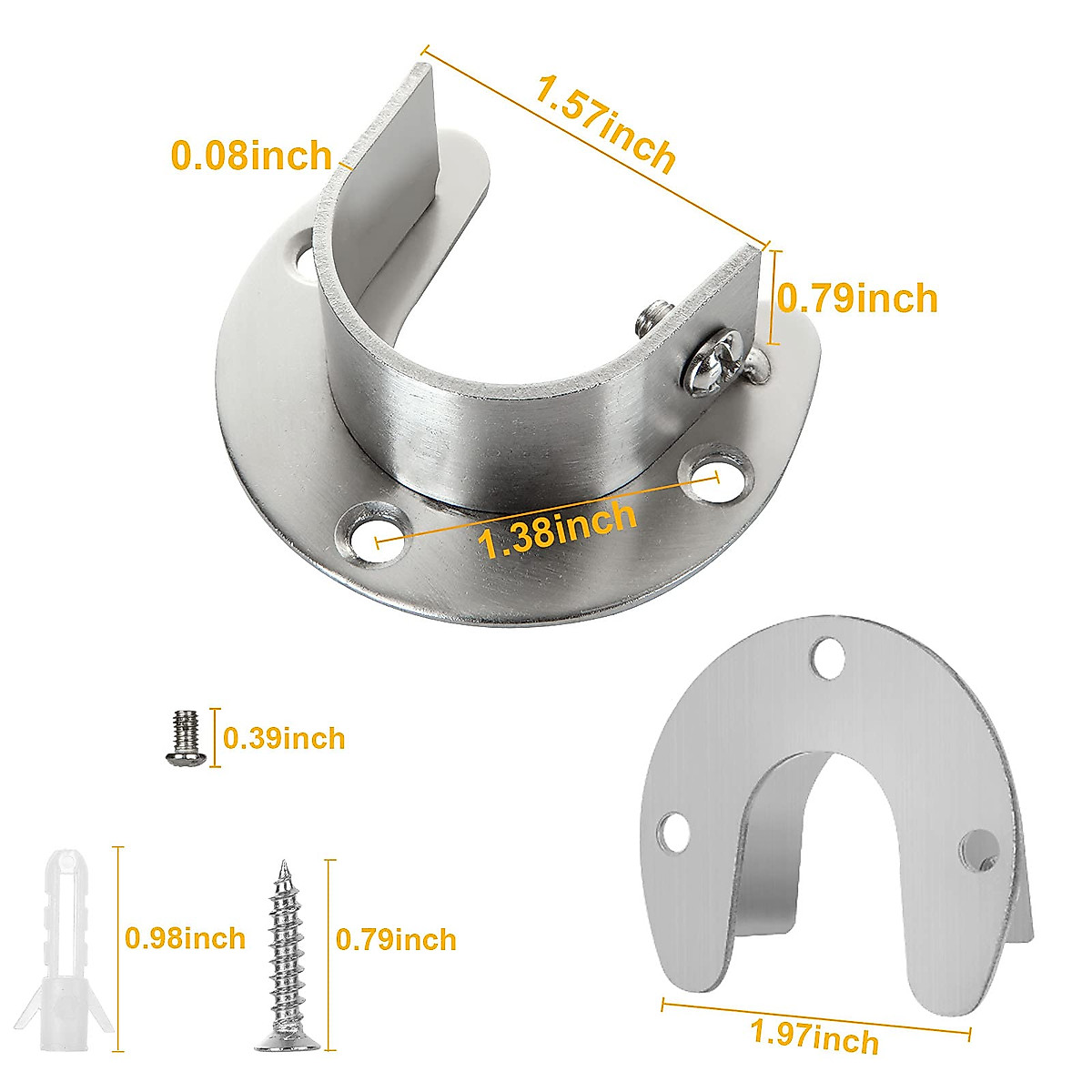 DAOST 16 Pack Closet Rod Bracket 1 1/4 Inch Closet Rod Holder Stainless Steel Closet Pole Socket Heavy Duty Closet Rod Support Closet End Support for Closet Shower Rod with Screws (U Shaped, 32mm)