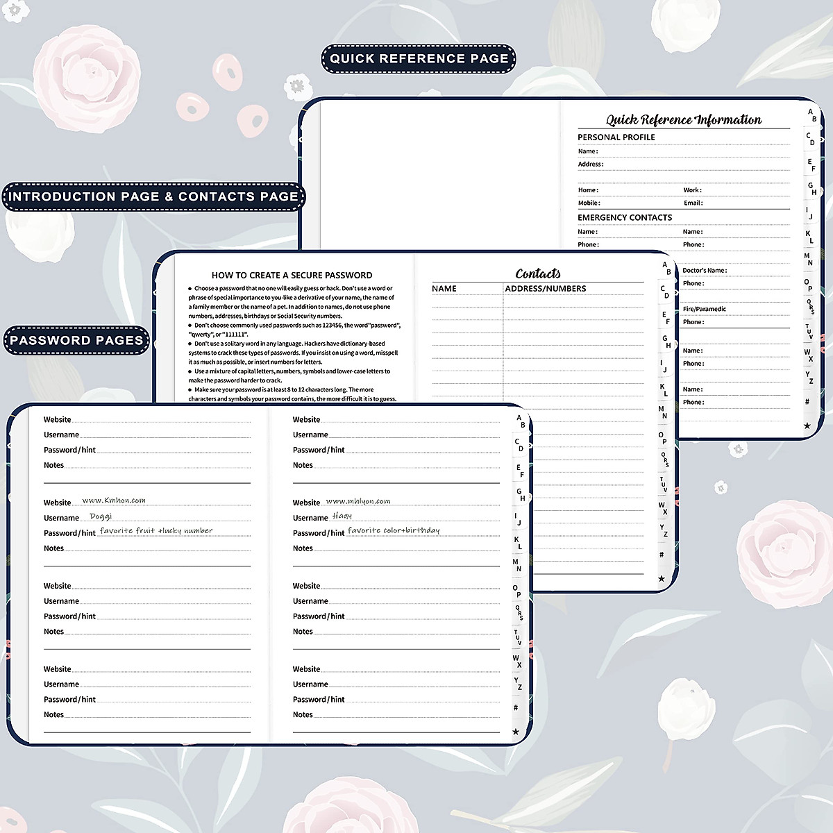 Password Book - Password Book With Alphabetical Tabs, 5.1'' X 6.8'' Small Password Book Keeper, Password Notebook With Elaastic Clourse, Inner Pocket, Penloop, For Website, Username
