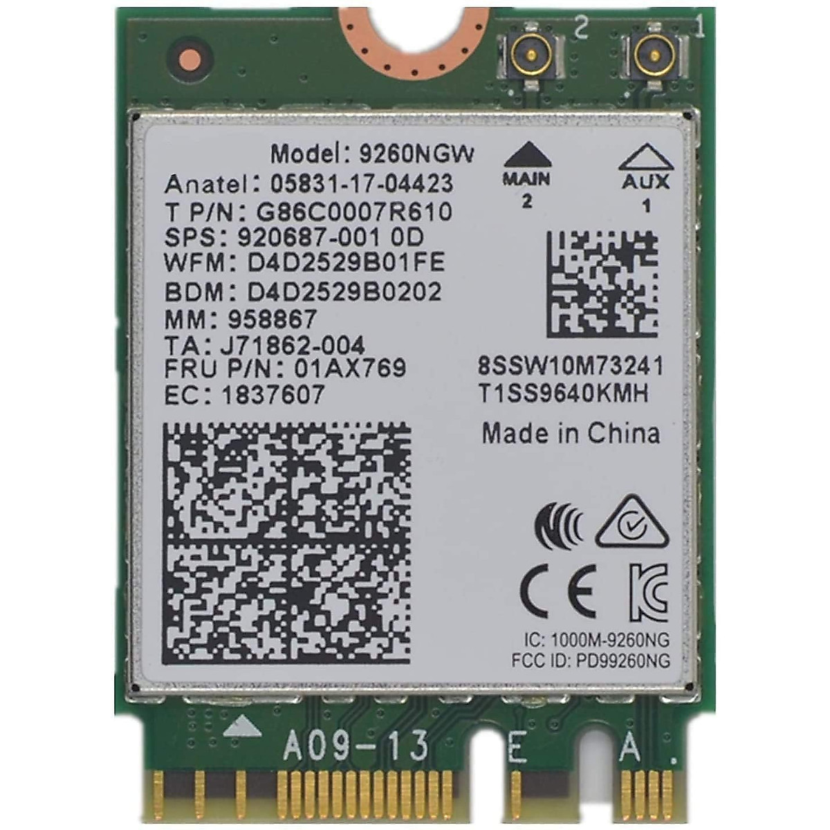 9260NGW WiFi Card,Dual Band Wireless- 9260AC AC 9260 NGFF WiFi Card M.2 NGFF 2.4/5GHz(160Mhz) Bluetooth 5.0 Wireless WiFi Card 1.73Gbps Gigabit