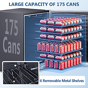 Phiestina 24 inch Indoor/Outdoor Beverage Refrigerator 175 Cans Built-in/Freestanding Beverage Fridge Cooler Lockable Stainless Steel Door Auto Defrost Quiet For Home/Commercial,6 Removable Shelves