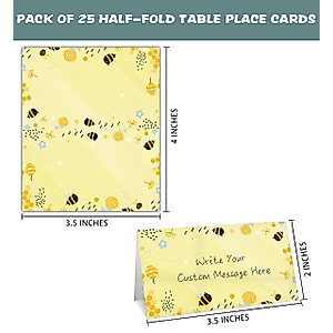 Table Place Card for Baby Shower, 25 Pcs Tent Cards Set, Editable Name Cards for Table Seating, Honey Bee Birthday Party Food Lables, Bumble Bee Baby Shower Decorations(14)