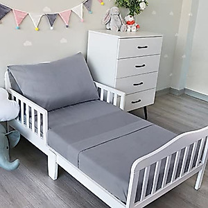Biloban 3-Piece Toddler Sheet Set Microfiber, Toddler Bedding Set Includes Crib Mattress Sheet, Flat Sheet and Envelope Pillowcase, Silky Soft, Breathable and Lightweight, Grey