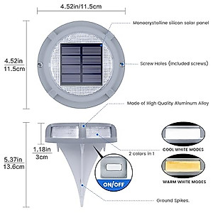 SIEDiNLAR Solar Deck Lights Outdoor 2 Modes 16 LEDs Driveway Markers Dock Light Solar Powered Waterproof for Ground Step Pathway Walkway Stair Garden Road Yard 4 Pack (Cool White/Warm White)