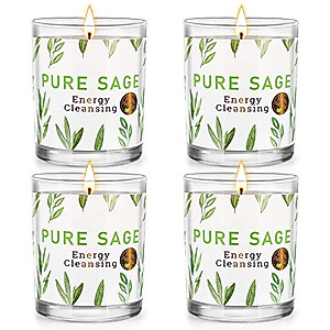 Candles, 4 Pack Sage Candles for Cleansing House Negative Energy, Alternative to Smudge Sticks, Soy Wax Sage Candles for Home Scented, Healing Candles for Meditation, Home Cleansing, Mother's Day Gift