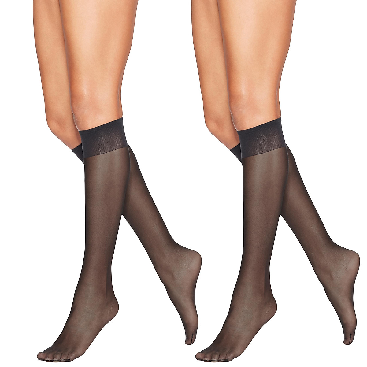 Hanes Women's Alive Full Support Sheer Toe Knee-High Stockings, Barely Black, One Size (Pack of 2)