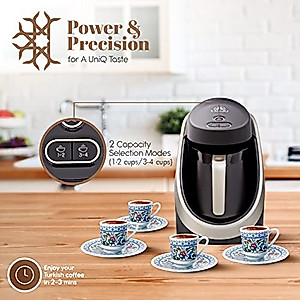 ETHNIQ Turkish Coffee Maker - 100% BPA Free, 120V, 1 to 4 Cup Brewing Capacity with Cook Sense Technology for Delicious Cup of Turkish & Greek Coffee, Turkish Coffee Pot - Black/Silver