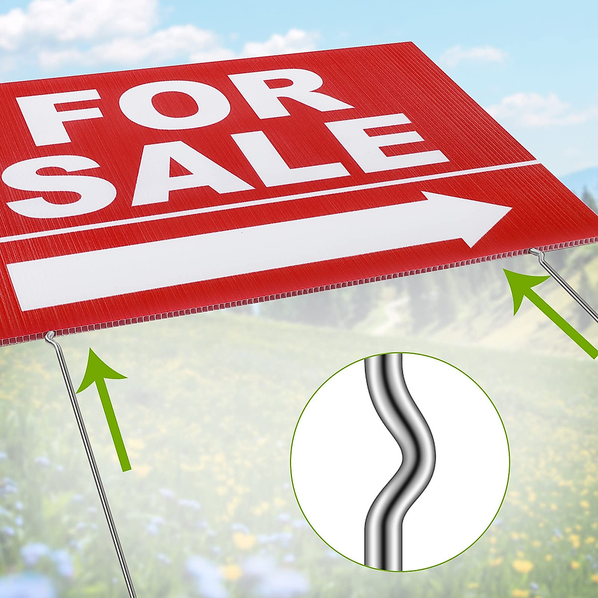 3 Pack 12 x 16 Inch for Sale Signs with Stake Real Estate Sale Sign Posts Corrugated Plastic Red White Double Sided with Directional Arrow for Real Estate Agents Supplies