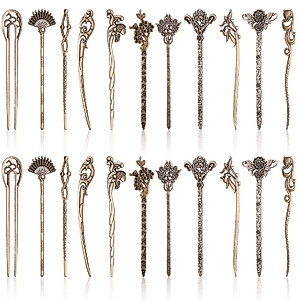Duufin 22 Pieces Hair Sticks Vintage Chinese Hair Chopstick Retro Hair Fork for Women (Bronze)