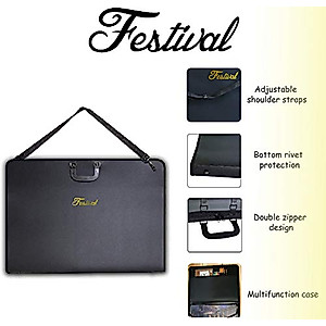 LOKATSE HOME Big Art Portfolio Case Artist Artwork Carrying Bag with Shoulder Strap A2 Size Waterproof Portfolio Folder for Sketching (28 x 20.5 Inches), Black