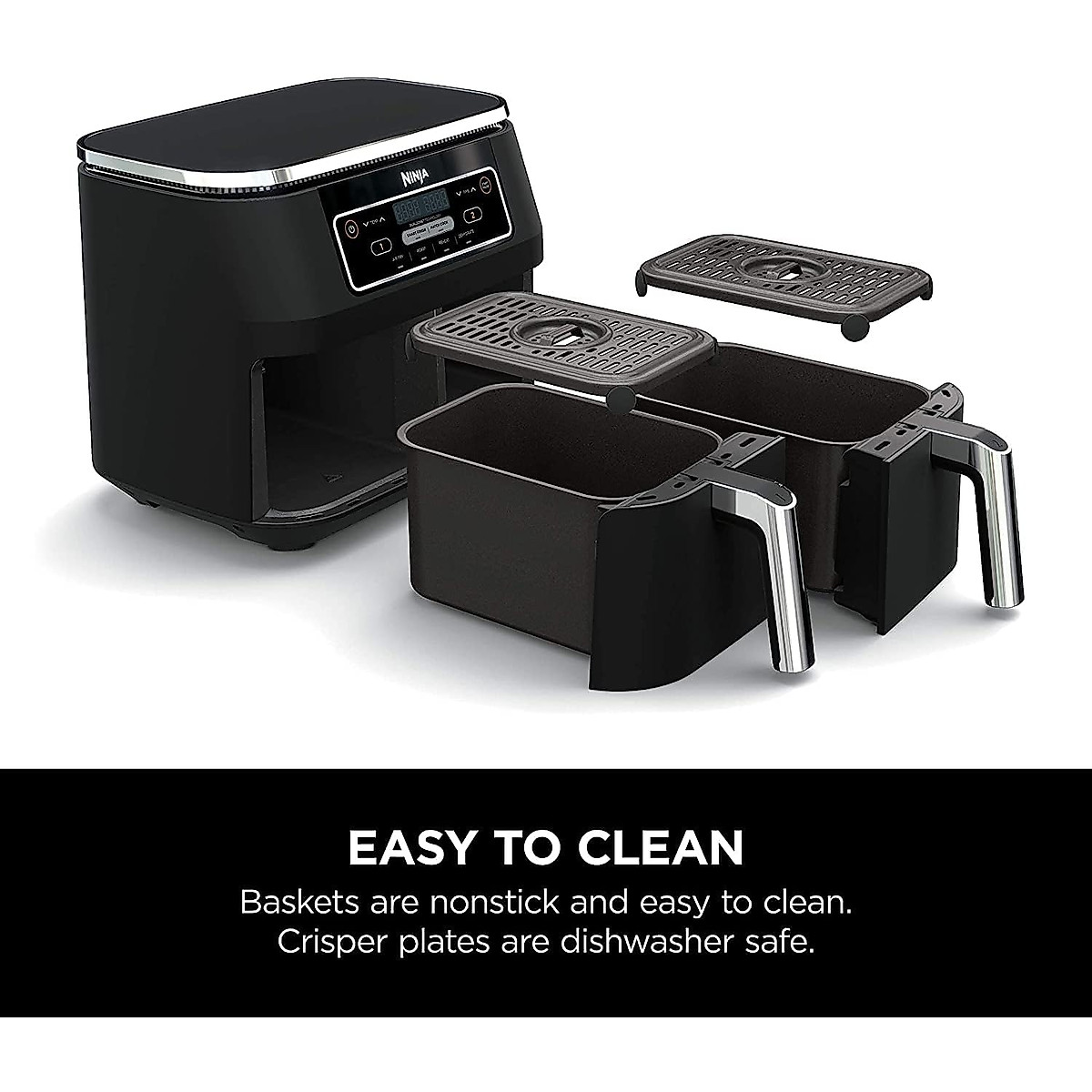 Ninja DZ100 Foodi 4-in-1, 8-qt., 2-Basket Air Fryer with DualZone Technology, DZ100 8-qt BLACK (Renewed)