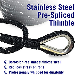 Premium Boat Anchor Rope 100 Ft Double Braided Boat Anchor Line Black Nylon Marine Rope Braided 3/8 Anchor Rope Reel for Many Anchors & Boats 3/8 Inch Black