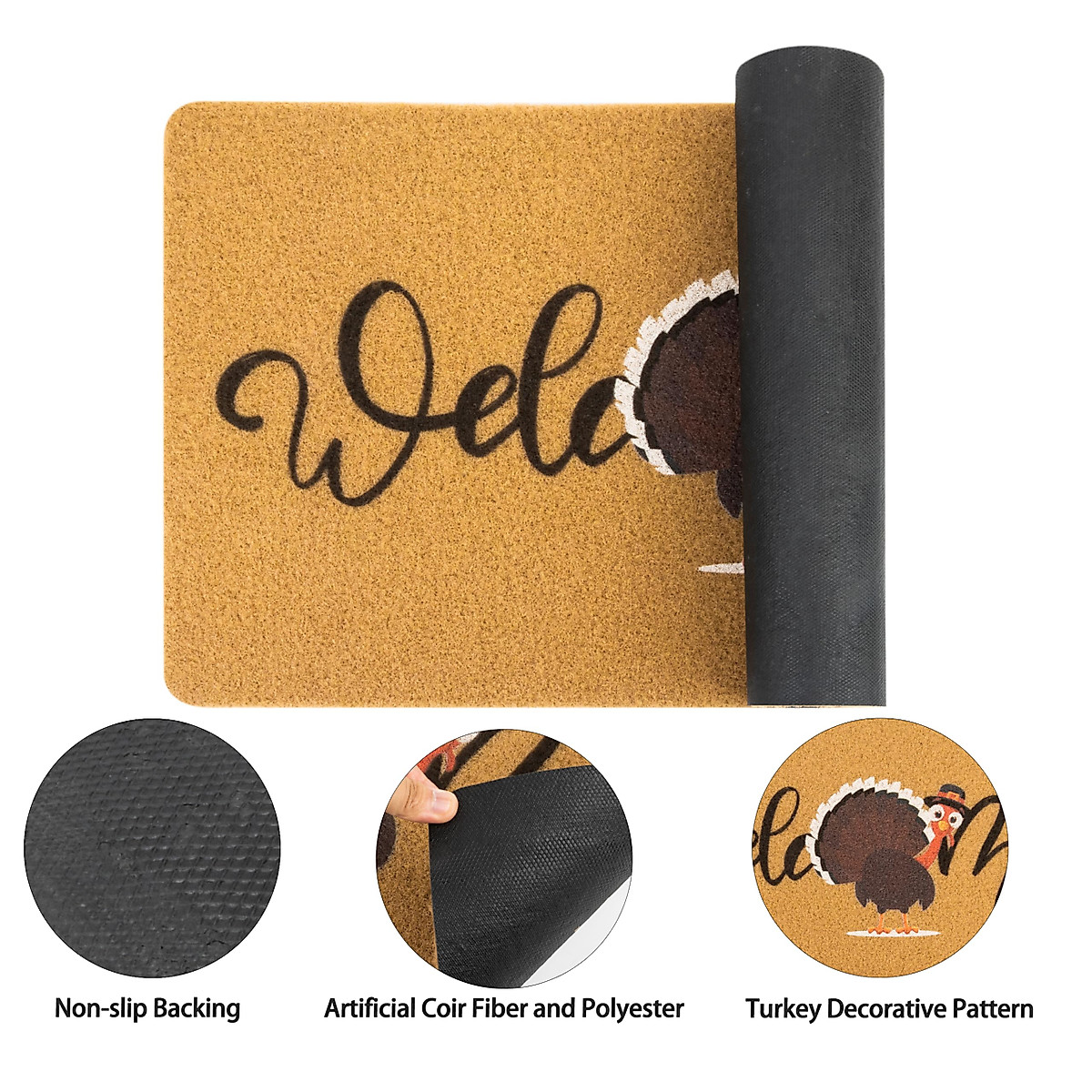 Thanksgiving Non-Slip Door Mat Entrance-Outdoor - Fall Turkey-Decorative Entryway Welcome Doormats Home Decor 17" X 29"