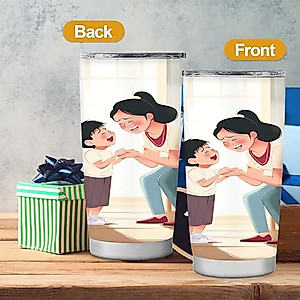 FOCIUZTA 20oz Mother and Child Cartoon Tumbler with lid, Travel Coffee Cup, Ideal for Easter, Mother Day, and birthday gifts