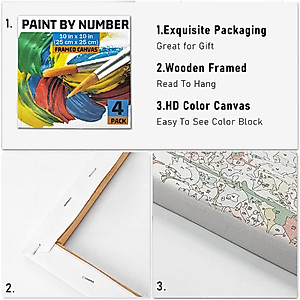 Amphol Flowers Paint by Number for Adults Canvas Framed, 4 Pack 10"x10" Easy Framed Paint by Number Kits for Beginner Kids, DIY Simple Flowers Acrylic Oil Painting Number Kits with Frame