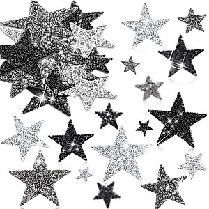 Geosar 60 Pcs Iron on Star Patches Star Shape Rhinestone Appliques Adhesive Glitter Star Patches Rhinestone Appliques Embellishments Patches for DIY (Black, Gray,Mixed Size)