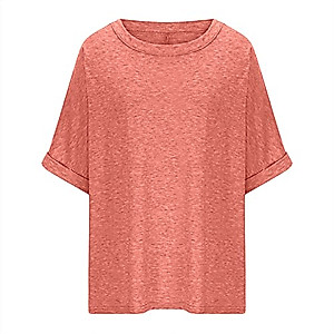 DASAYO Women Plus Size Tshirts Tops Crew Neck Solid Half Sleeve Shirt Tunic Comfy Casual Summer Plain Loose Blouse T Shirts