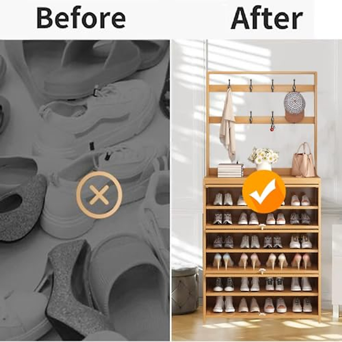 CKOUFB Shoe Cabinet With 8 Hooks And Adjustable Shelves Multifunctional Shoe Rack Storage Cabinet (Size : 80cm/31in)