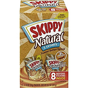 SKIPPY Natural Creamy Peanut Butter Spread Individual Squeeze Packs, 1.15 Ounce (Pack of 64)