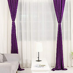 TRLYC Purple Sequin Backdrop Curtains - 2 Panels 2x8ft Sparkly Purple Curtains Glitter Backdrop for Party Christmas Wedding Birthday Halloween Background Decoration