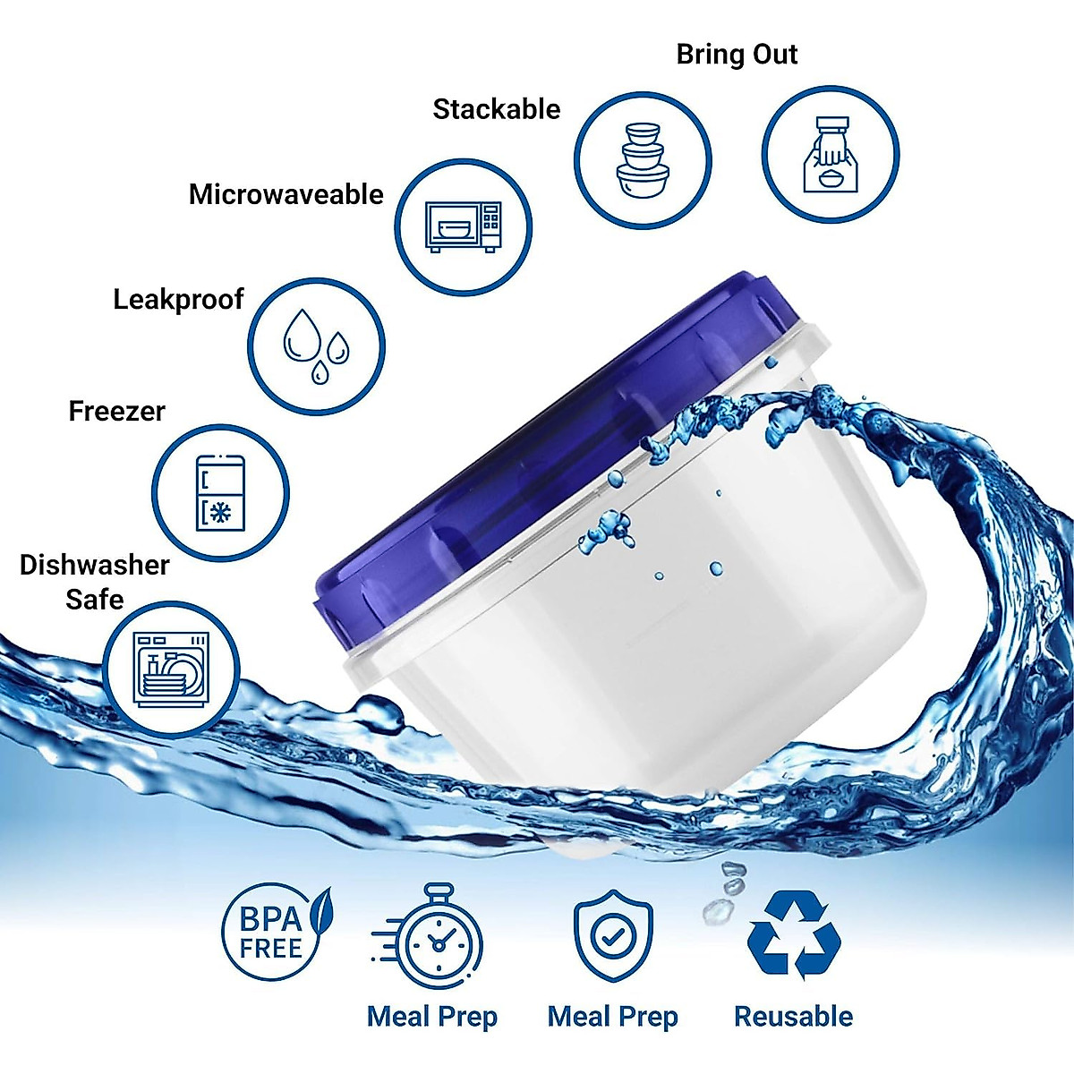 YOWOCHUNG Series 10 Pack 14 ounce Reusable Small Plastic Freezer Storage Container Twist Top Deli Jars with Screw Lid for Food Round Wide Mouth Lunch Snacks Cup, Freezer, Dishwasher Safe (Blue)