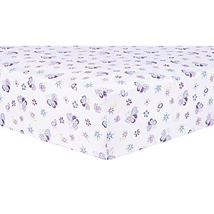 Sammy & Lou Butterfly Meadow 4-Piece Baby Nursery Crib Bedding Set for Girls, Includes Quilt, Fitted Crib Sheet, Crib Skirt, and Plush Toy