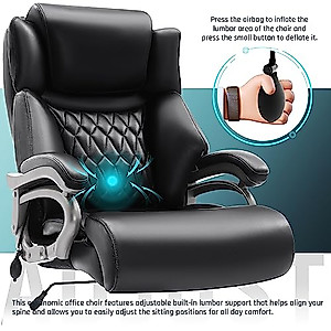 Big and Tall 400lbs Office Chair- Adjustable Lumbar Support Quiet Rubber Wheels Heavy Duty Metal Base, High Back Large Executive Computer Desk Chair, Thick Padded Ergonomic Chair for Office, Black