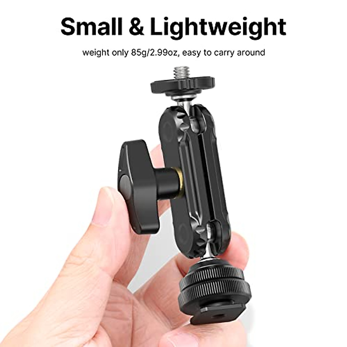 R098 Cold Shoe Monitor Mount 1/4" Rotatable Dual Ballhead Hot Shoe Mount Microphone Fill Light Camera Monitor Swivel Bracket for Sony/Canon/Nikon/Panasonic/Fujifilm