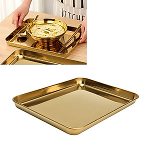 Stainless Steel Food Serving Tray, Rectangular Decorative Mirrored Serveware Platter Bottom Tray for Flat Bottom Plate Restaurant Home Golden Flat Gold