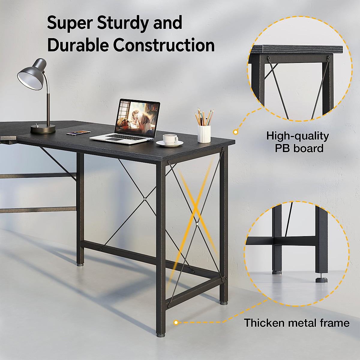 Mr IRONSTONE L Shaped Desk, 59" Computer Gaming Desk, Corner Desk for Home Office Desks, Easy to Assemble & Space-Saving Workstation Desk - Black