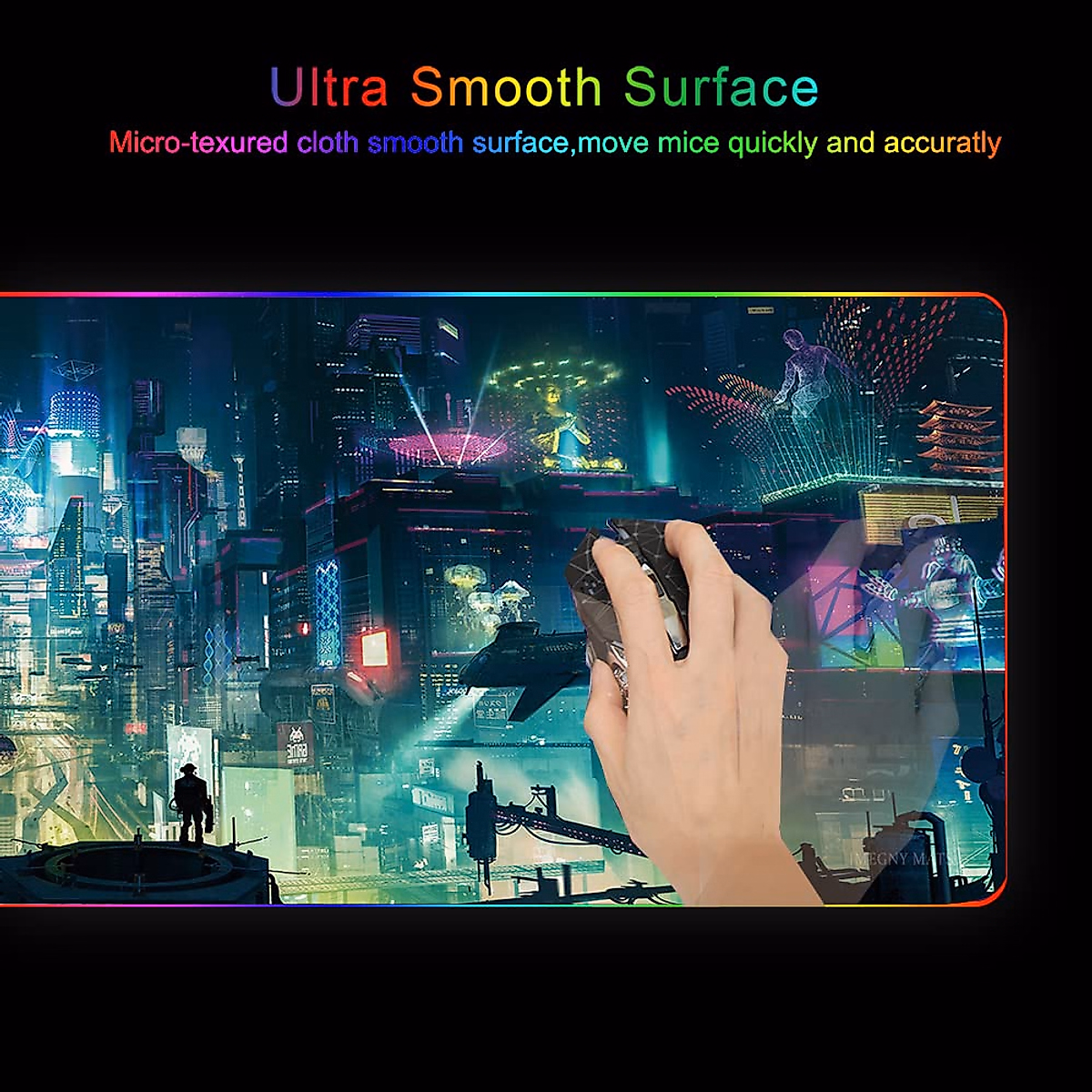 Imegny RGB Mouse Pad, XXL LED Gaming Mouse Mat Heavy Duty Anty Slip 35.4 * 15.7 Inches greencity