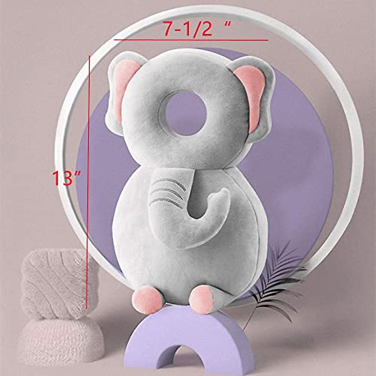 Baby Head Protector, Toddlers Head Safety Pad Cushion, Adjustable Toddlers Head Safety Pad Cushion Backpack, Baby Back Protection for Crawling & Walking, for Age 4-24Months (Gray-Elephant)