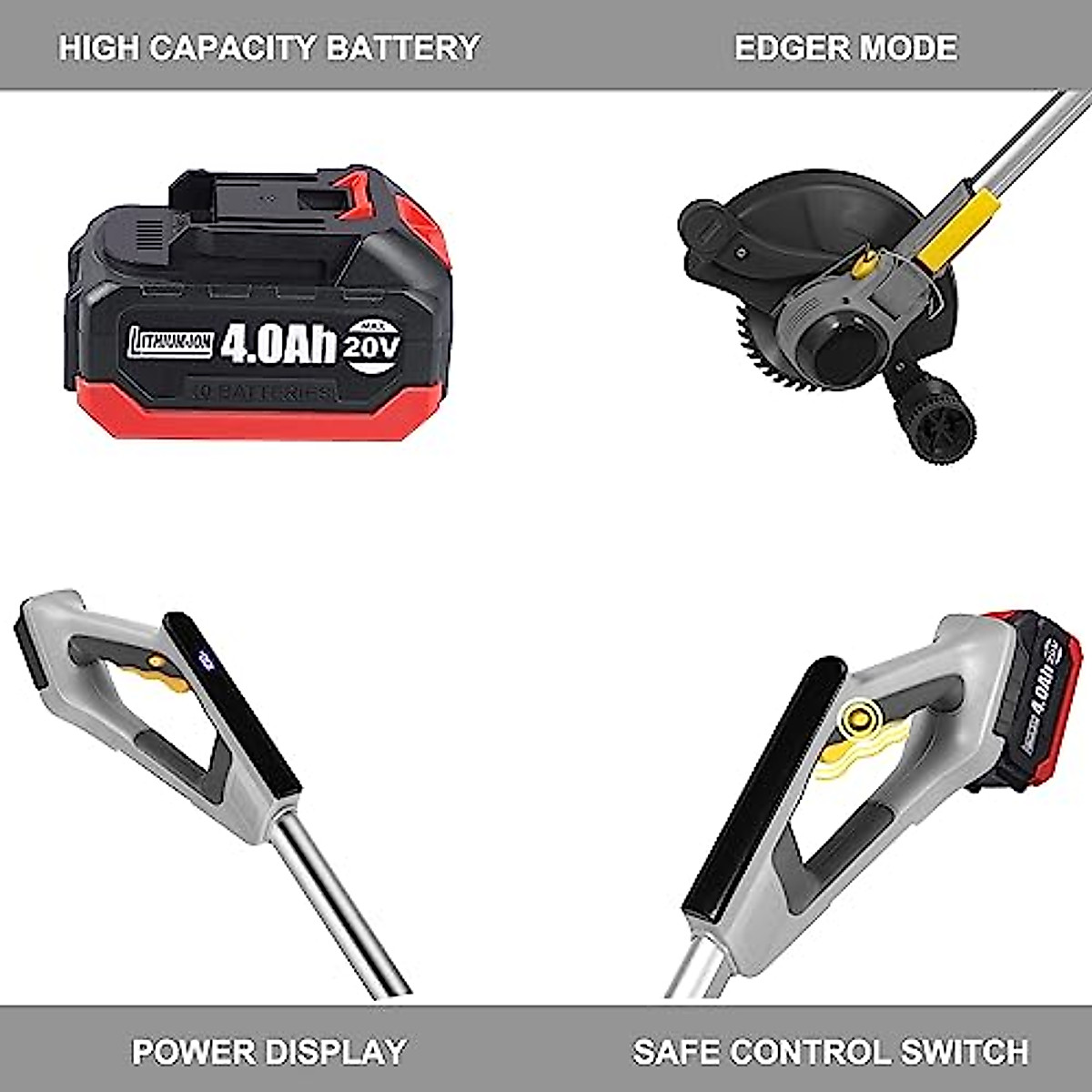 PATIOX Weed Wacker Cordless, Electric Grass Trimmer Rechargeable 3 in 1, Two 4.0 Ah Battery Powered Weed Wacker 20V Weed Trimmer with Blade and Charger (Two 4.0Ah Battery)