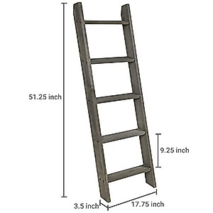 MyGift Large Vintage Gray Wood Ladder Blanket Ladder, Farmhouse Style Wall Leaning Towel Rack with 5 Rungs