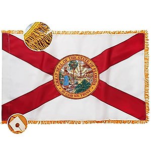 TOPFLAGS Florida Flag with Gold Fringed 3x5 Feet Made in USA,Embroidery Stitching Florida State Flags Heavy Duty for Indoor, Vivid Color Fade-resistant, Sewn Stripes