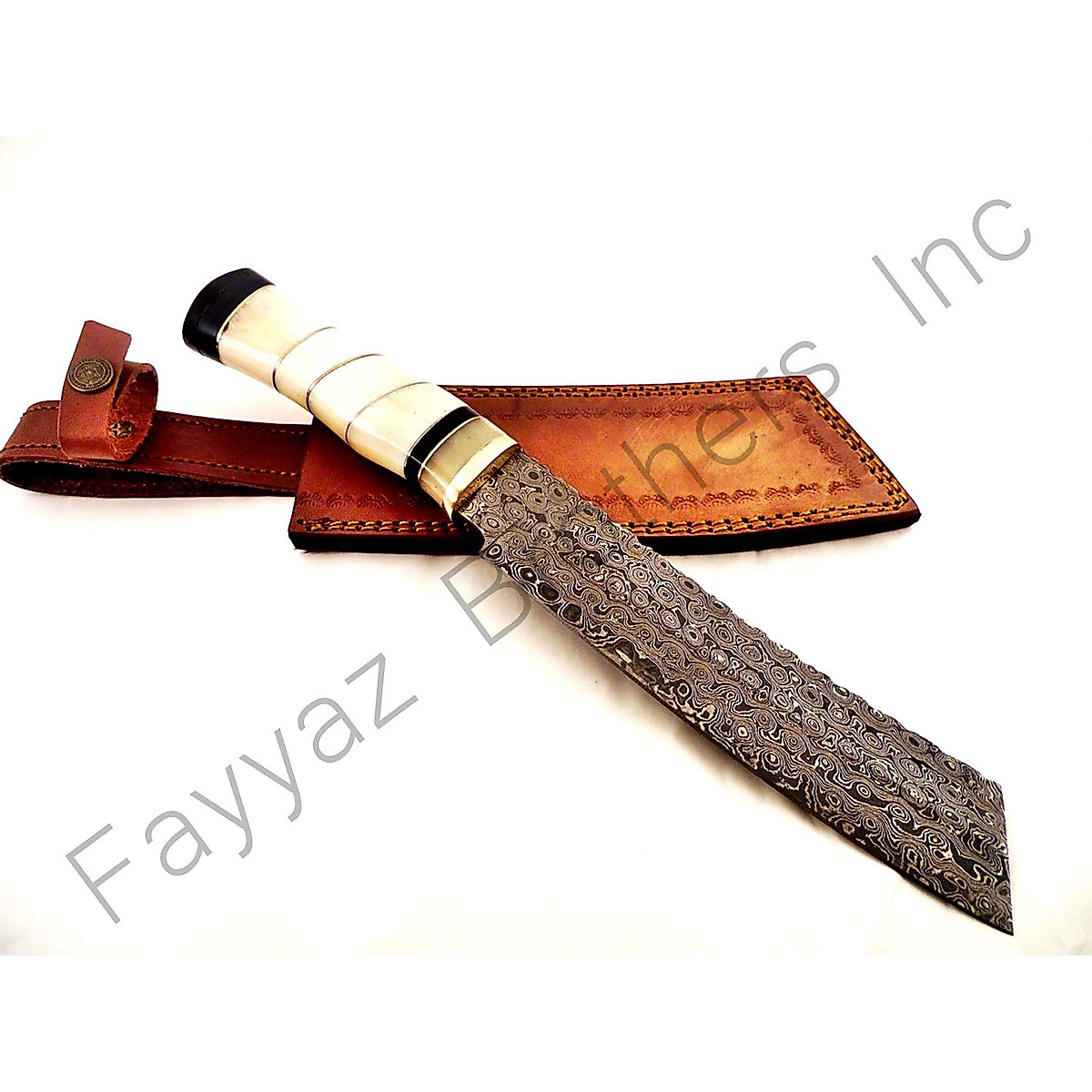 FAYYAZ BROTHERS Custom Hand Made Damascus Steel Hunting Knives/Tanto Knife FBK-15664 (Natural Bone)