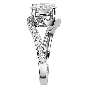 Charles & Colvard Created Moissanite 7.5mm Round Cut Bypass Engagement Ring for Women | 1.74 cttw DEW | Lab Grown | Solid 14K White Gold with Rhodium | Size 9